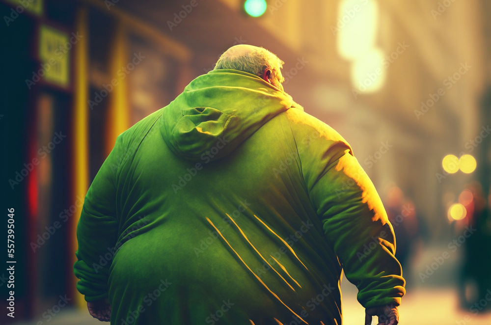 Fat and ugly bearded old aged man walking on the street. Generative ai ...