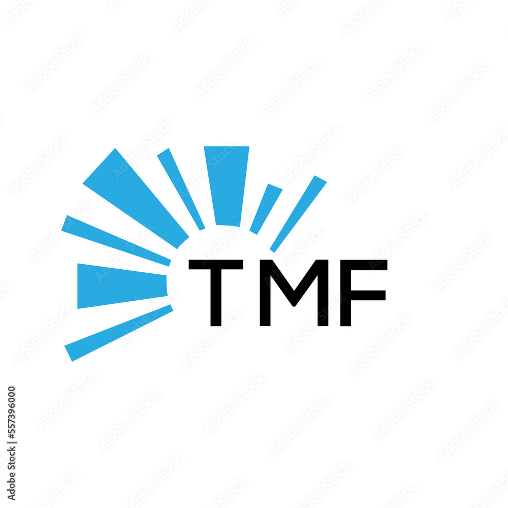 TMF letter logo. TMF blue image on white background and black letter ...