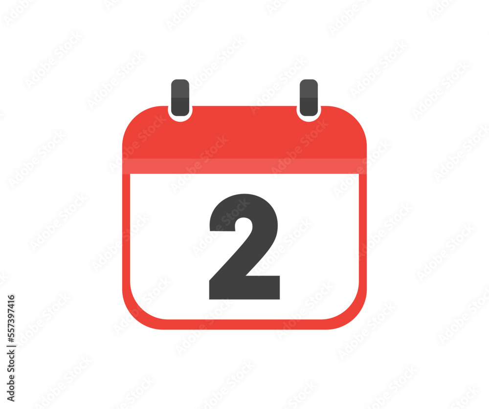Simple calendar with date 2, day two logo design. Calendar icon flat day 2. Reminder symbol ...