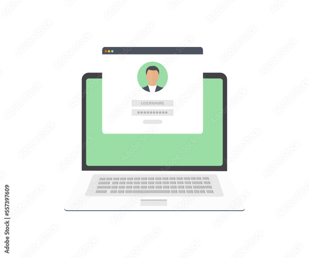 Sign in page on laptop screen logo design. Desktop computer with login ...