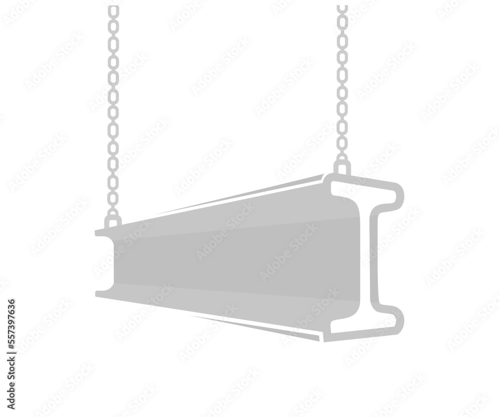 Steel beam, straight metal industrial girder pieces hanging on chain ...