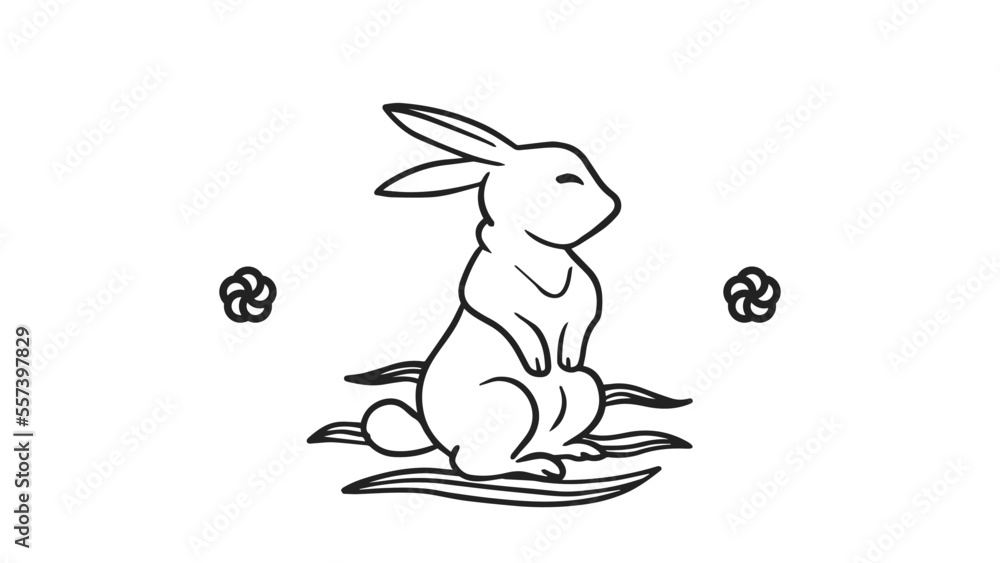 rabbit drawing chinese art vector illustration. Stock Vector | Adobe Stock