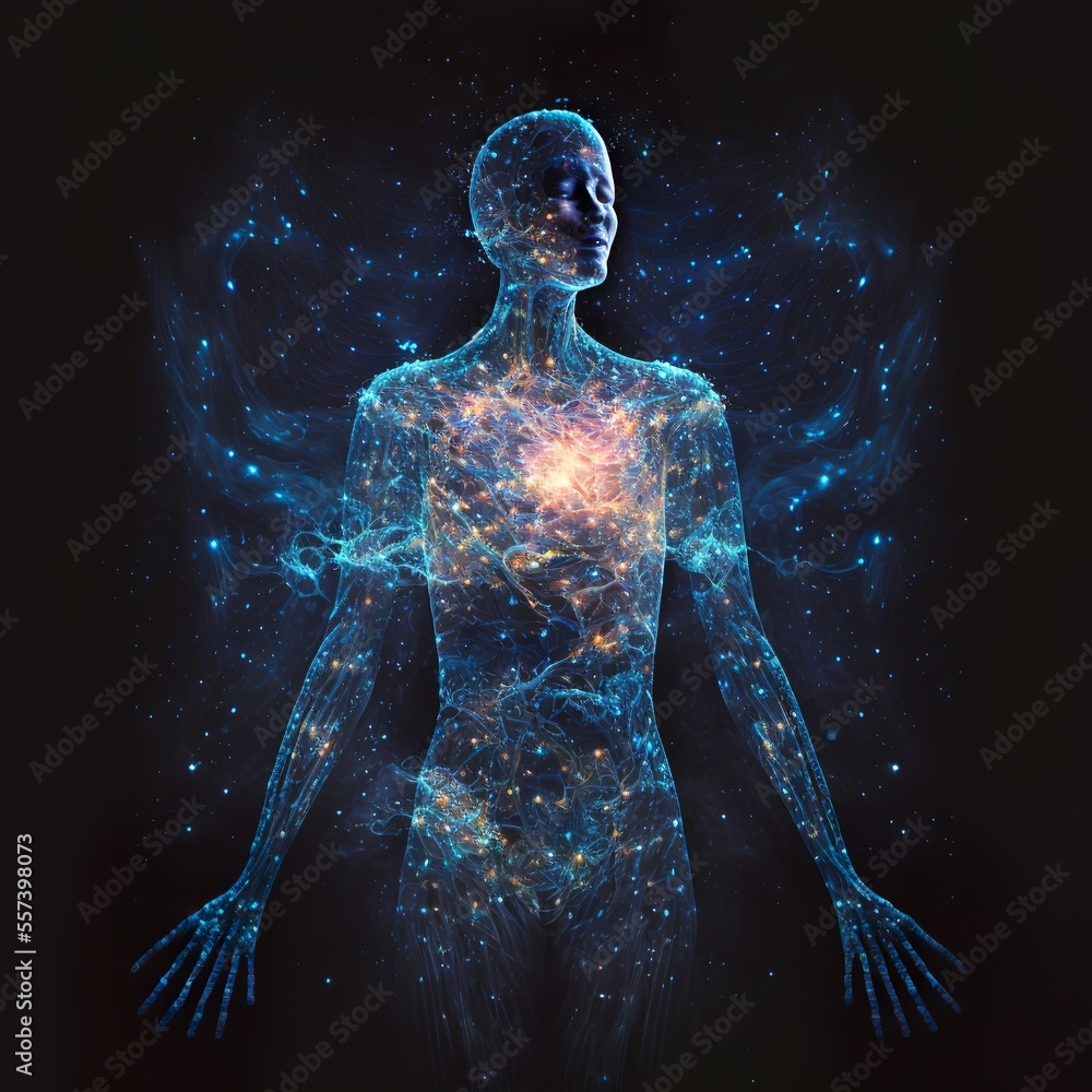 Transparent human composition with a galactic background Stock ...