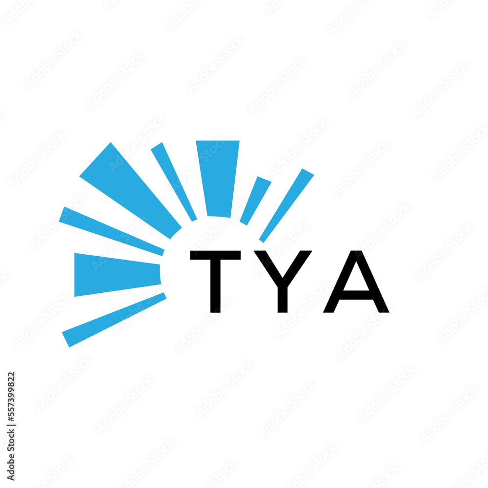 TYA letter logo. TYA blue image on white background and black letter ...