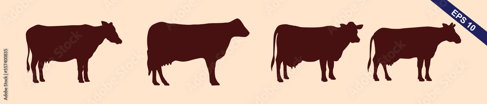 Bull set. Stylized silhouettes of standing in different poses and ...