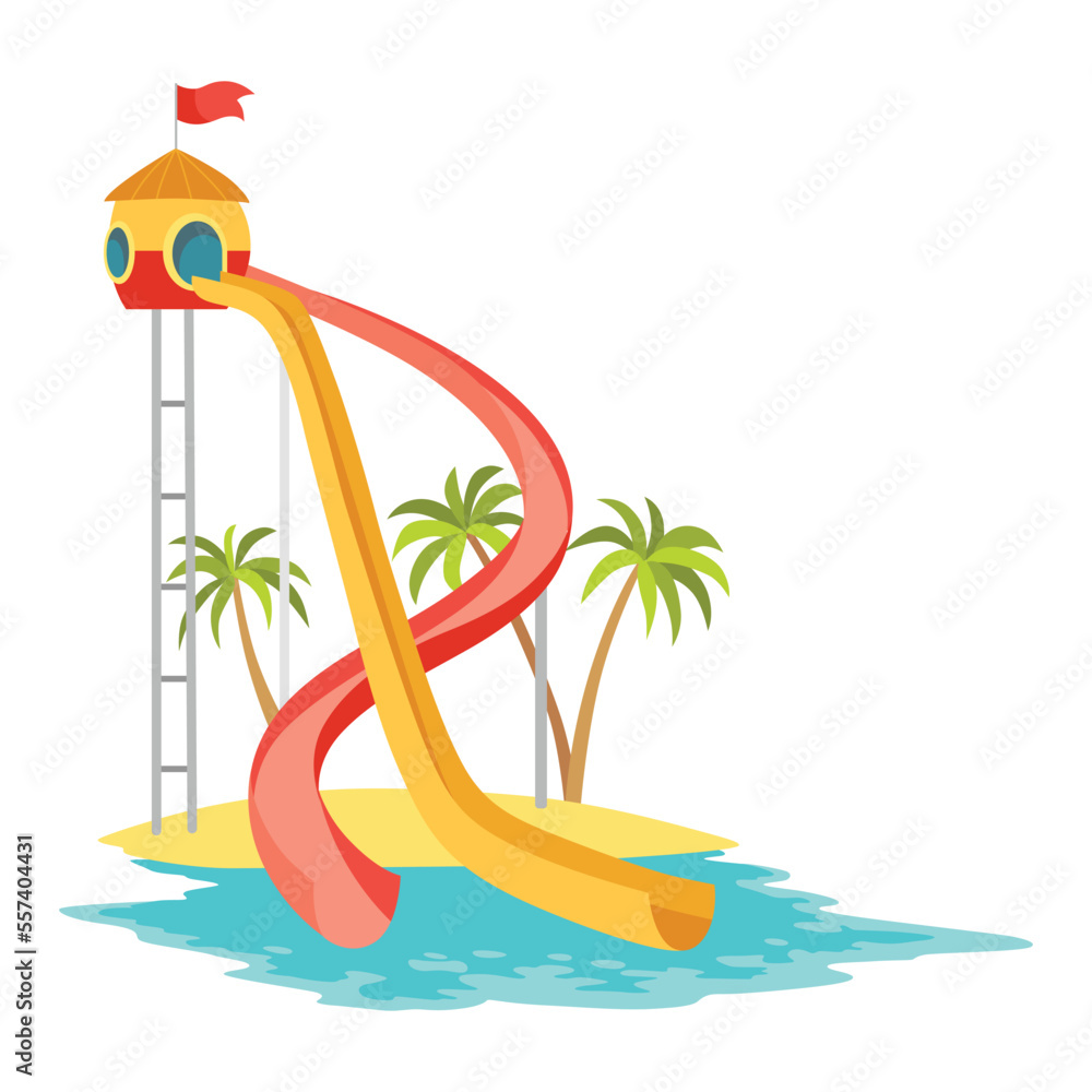 Waterpark water slide with colored plastic screw slide. Aquapark and ...