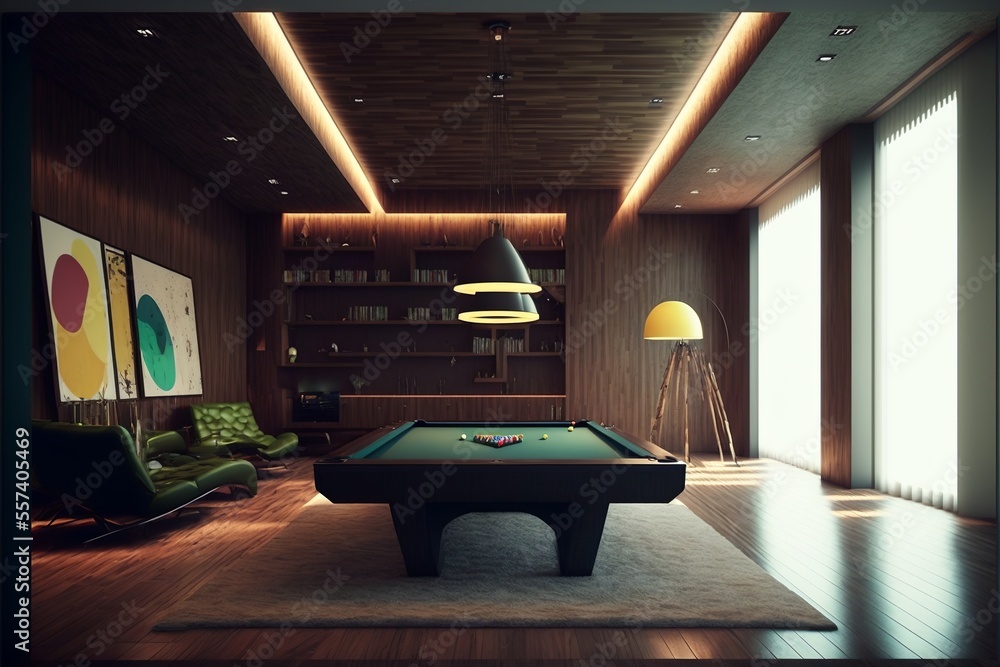 billiard room in the middle with a billiard table with modern style ...