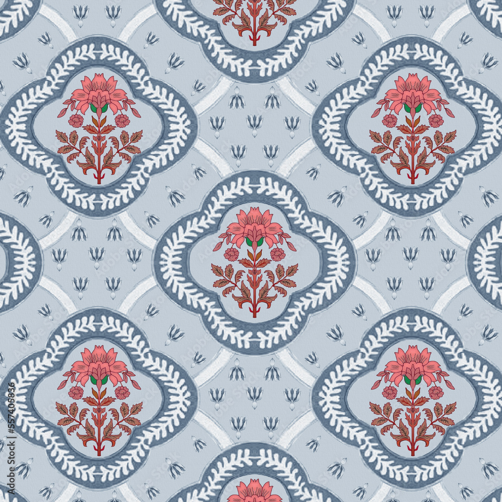Mughal flower pattern with grey background Stock Illustration | Adobe Stock