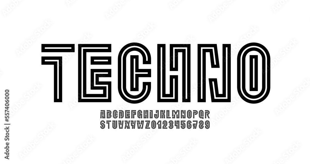 Digital font alphabet from line, minimal technology style letters and ...
