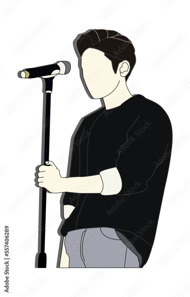 colored k-pop image line art male idol singing on stage Stock Vector ...
