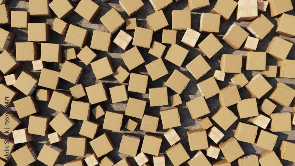 Cardboard boxes, Paper parcel boxes On top view aerial view on ground ...