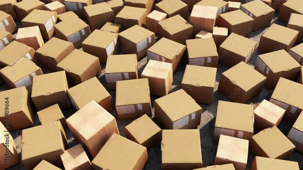 Cardboard boxes, Paper parcel boxes Rotation on top view on ground Flat ...