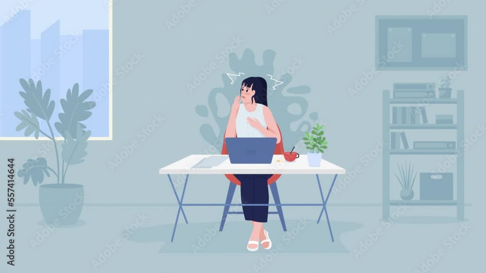 Animated panicked woman illustration. Anxiety attack. Sudden fear at ...