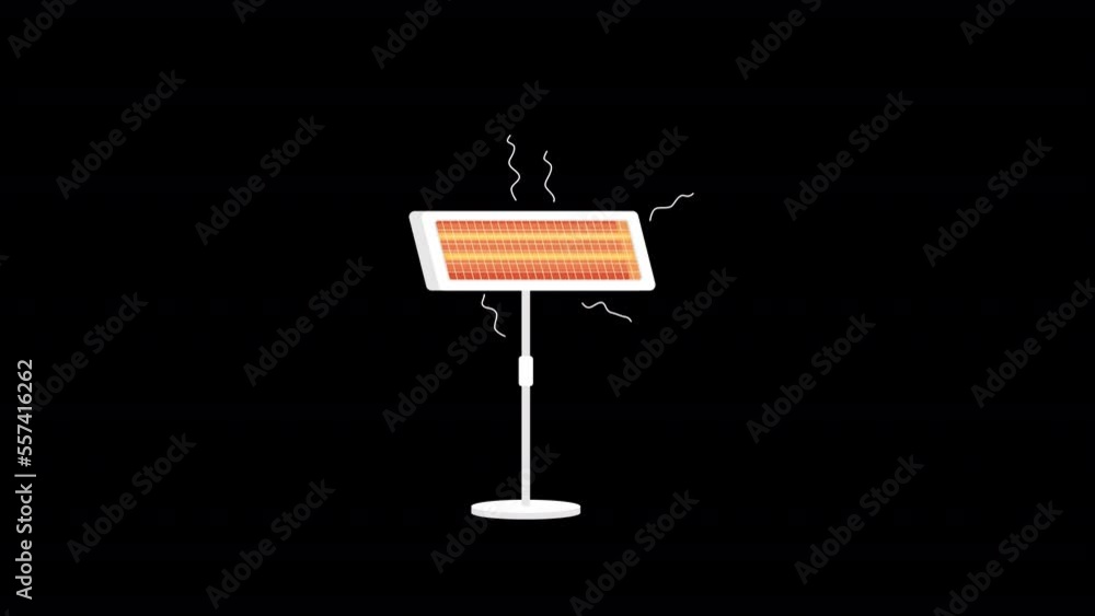 Animated infrared heater. Home radiator. Full size flat object on black ...