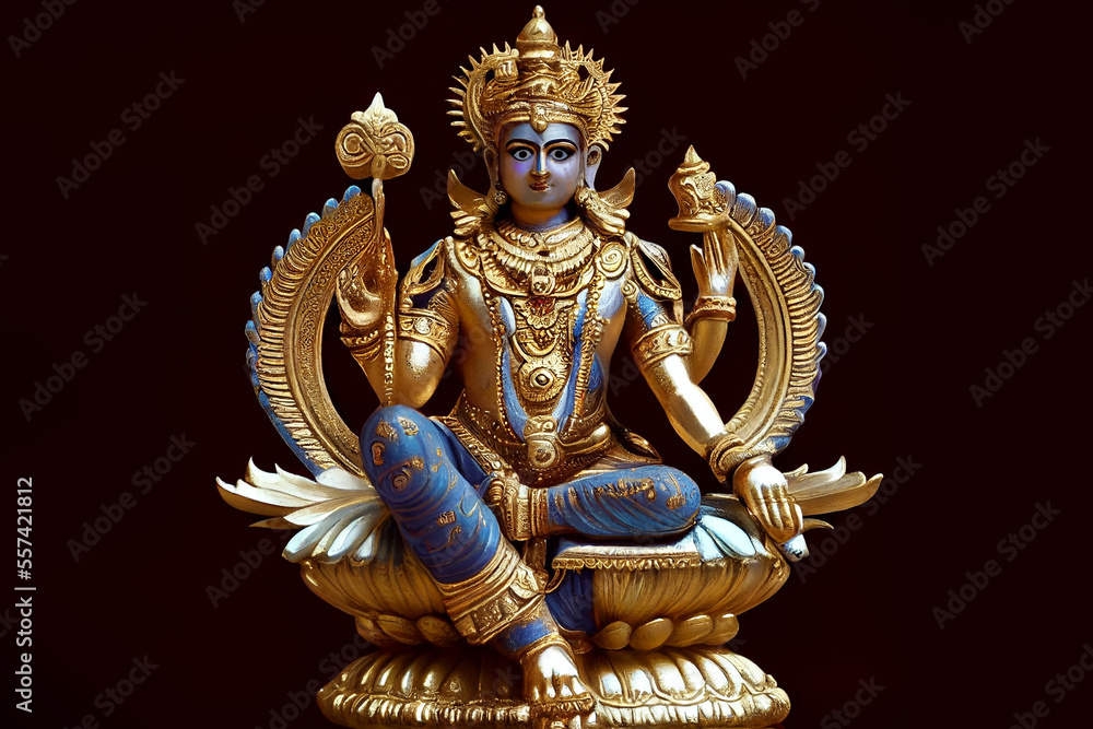 Photo & Art Print Indian God Lord Vishnu statue, dark background, ai ...