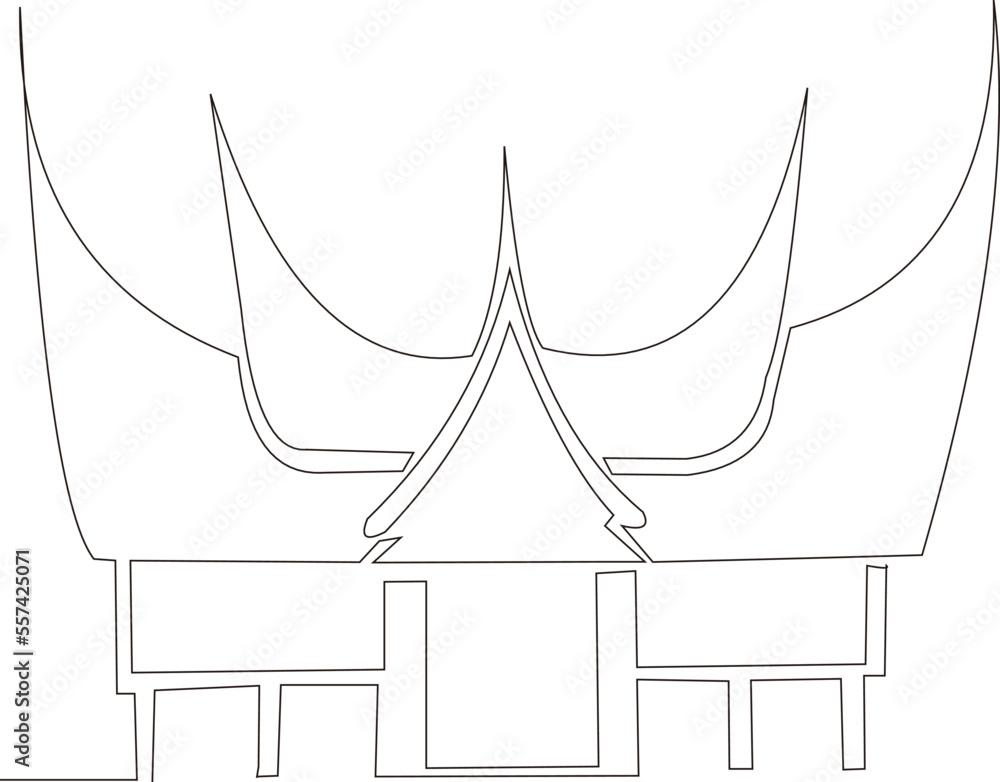 continuous line drawing of Minangkabau gadang traditional house Stock ...
