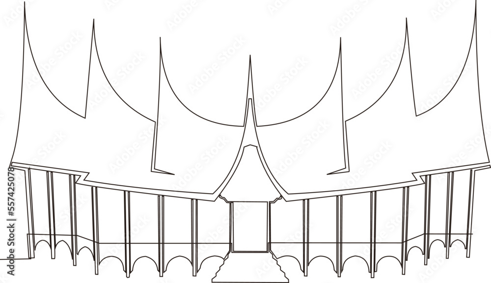 continuous line drawing of Minangkabau gadang traditional house Stock ...