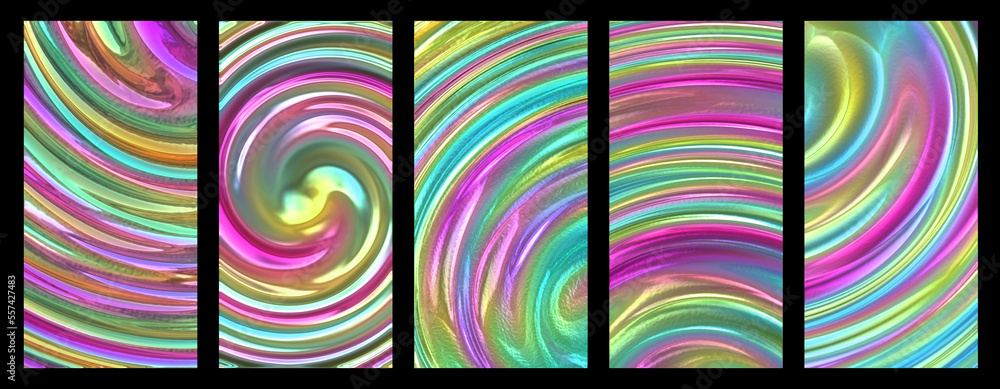 Set of rainbow vortex - templates of gloss spiral types - holographic ...