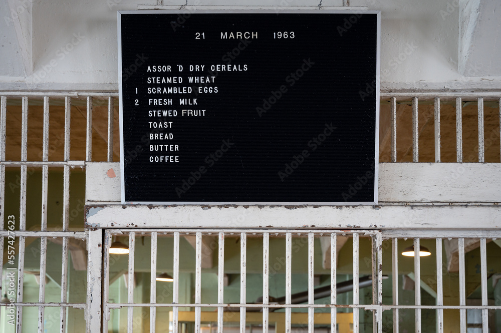 Detail of the panel that shows the food menu of the Alcatraz prison for ...