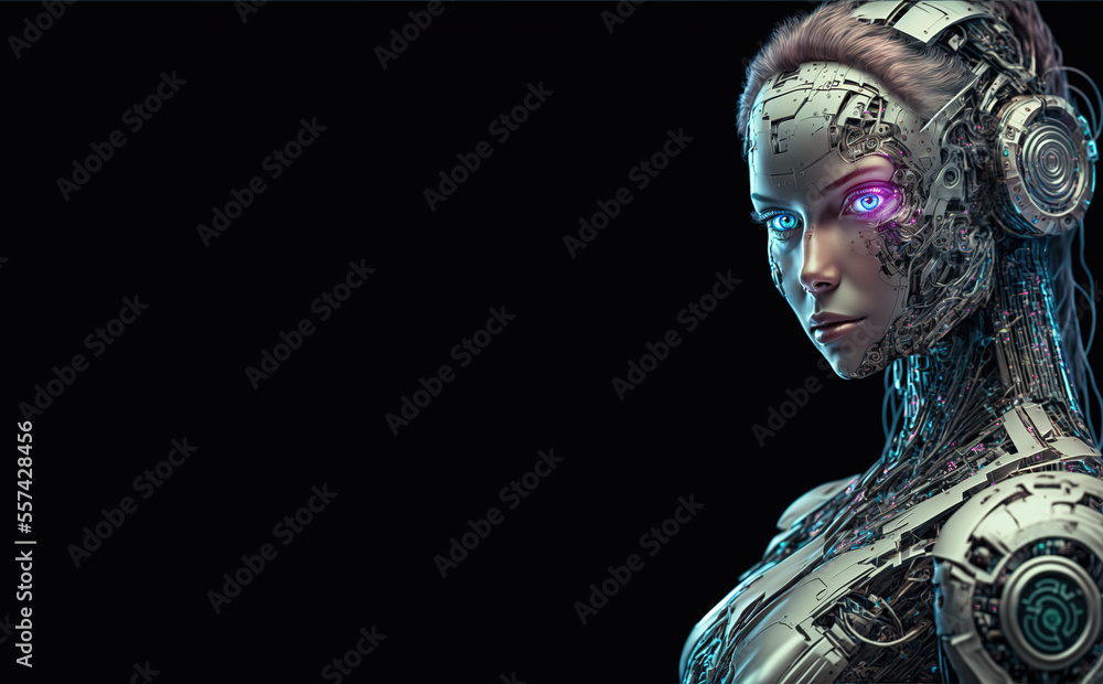 Artificial intelligence, a humanoid cyber girl with a neural network ...