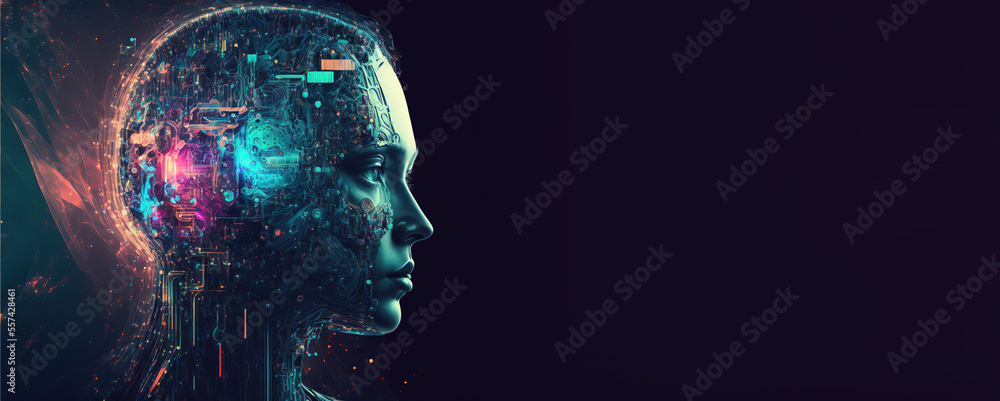 Artificial intelligence, a humanoid cyber girl with a neural network ...