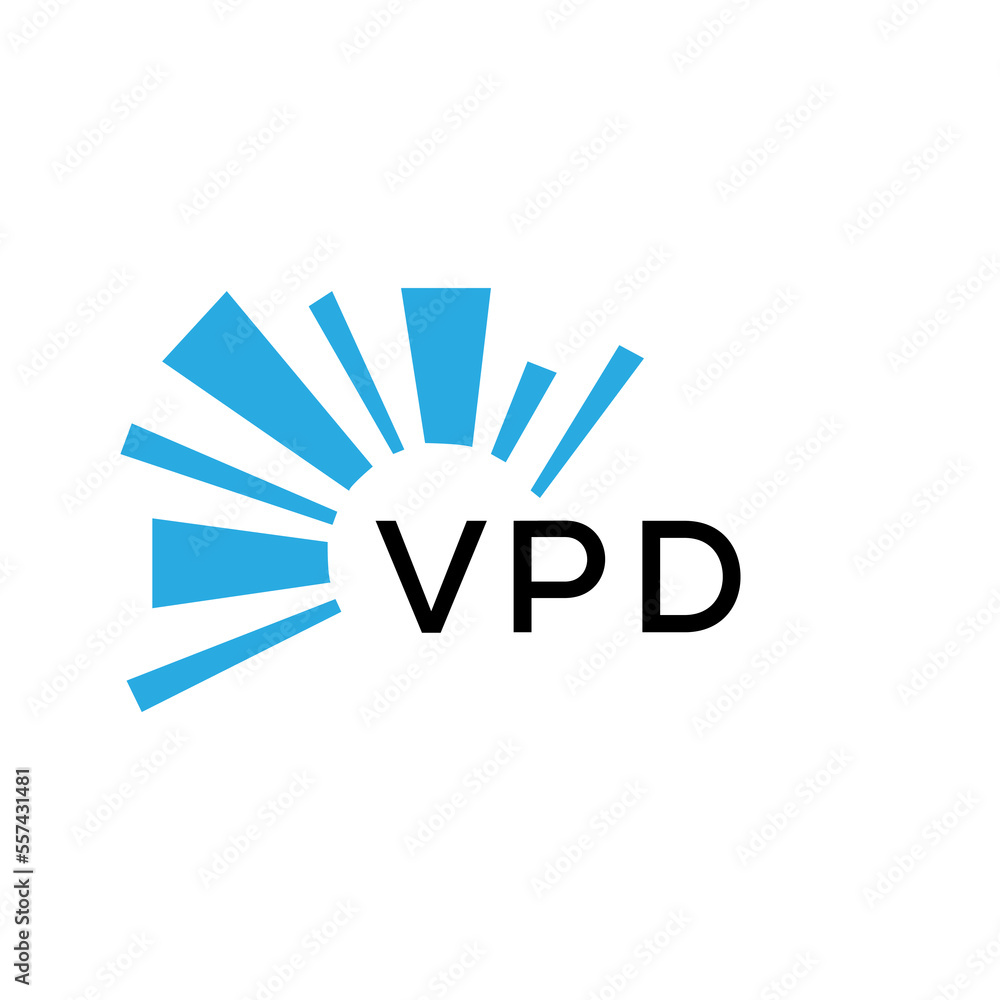 VPD letter logo. VPD blue image on white background and black letter ...
