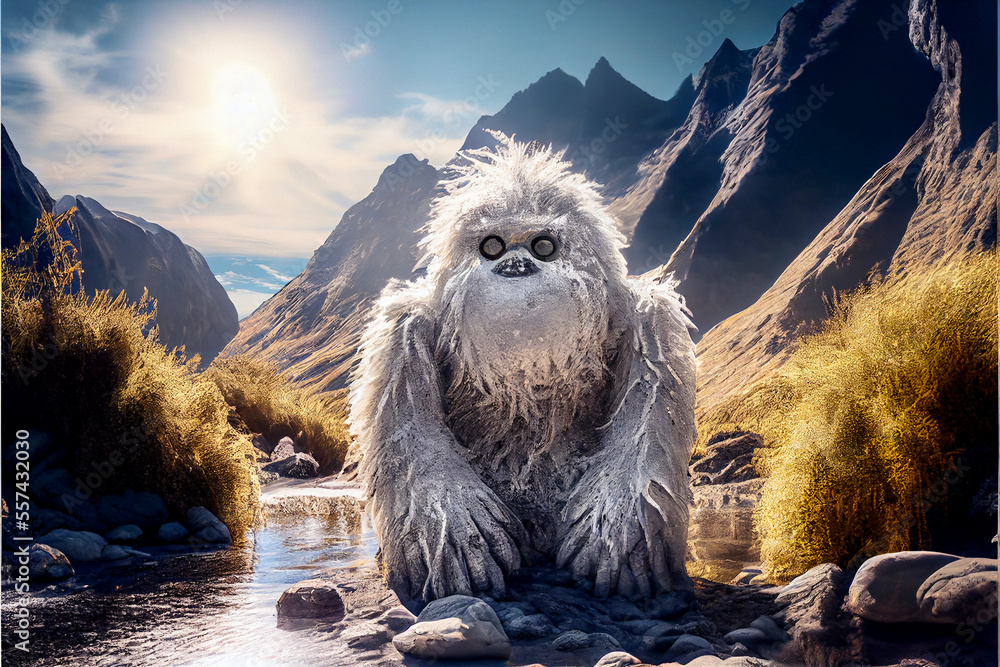 Generative AI abstract render of a Yeti in a fantasy winter landscape ...