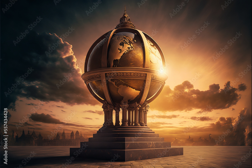 Magnificent world map integrated in a building that symbolizes history ...