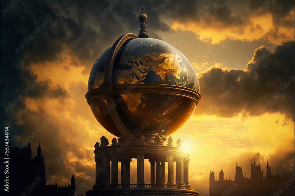 Powerful combination of the globe and ancient architecture, against a ...