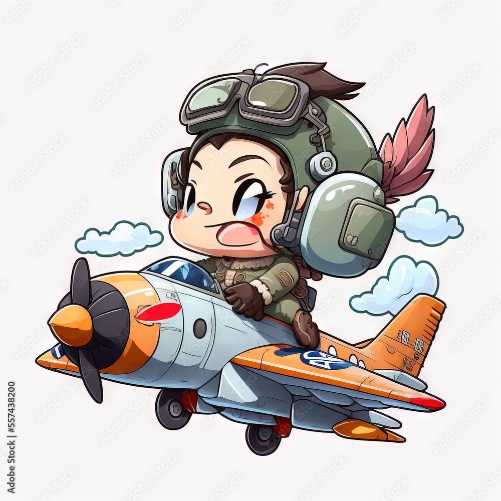 a cartoon character flying on a small plane with a pilot in the cockpit ...