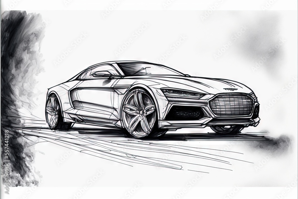 a drawing of a car on a white background with a black background and a ...