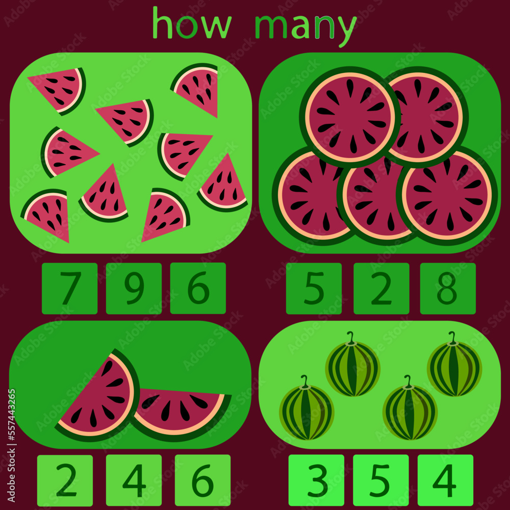count how many watermelons are in the picture Stock Vector | Adobe Stock