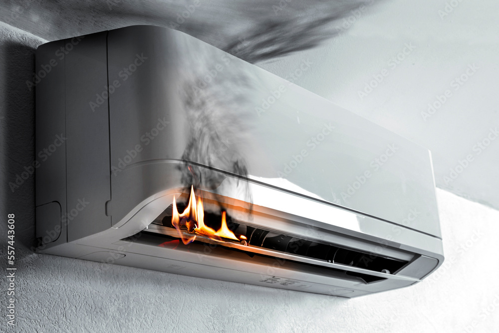 Short circuit in the air conditioning device. Broken damaged burning ...