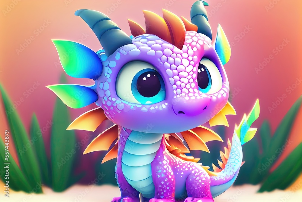 A mythical rainbow dragon generated in a 3D style in a variety of ...