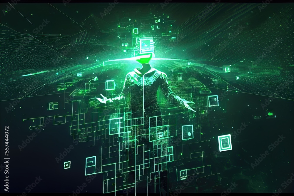 Person made of colorful data in the virtual reality metaverse created ...