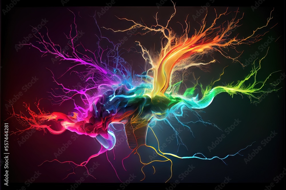 Polychromatic electric rainbow. Colorful polychromatic electricity in a ...