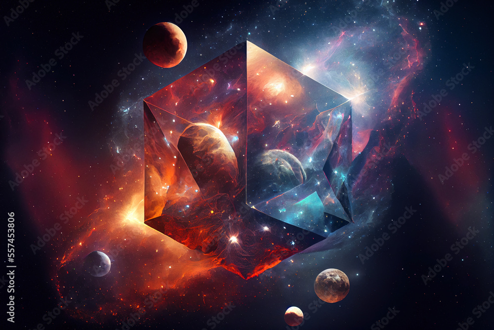 Space stars nebulas forming geometrical shapes. Vibrant colours ...