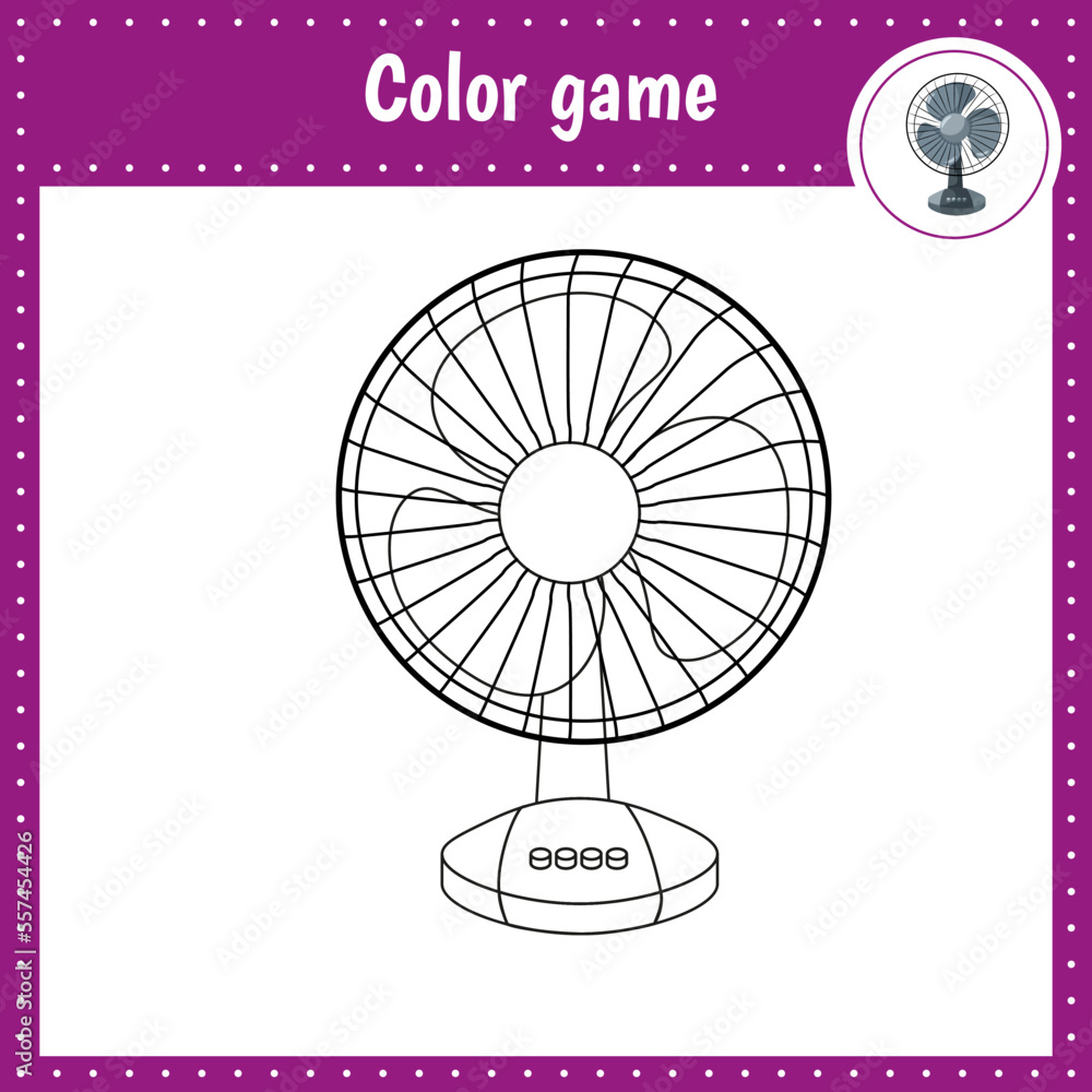 Coloring page of a fan for kids activity. Vector black and white ...