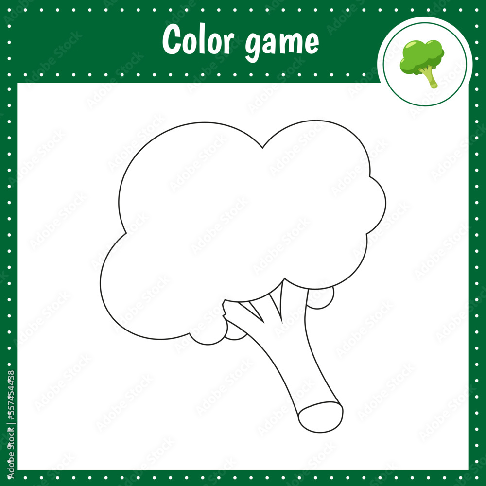 Coloring page of healthy food broccoli for kids activity. Vector black ...