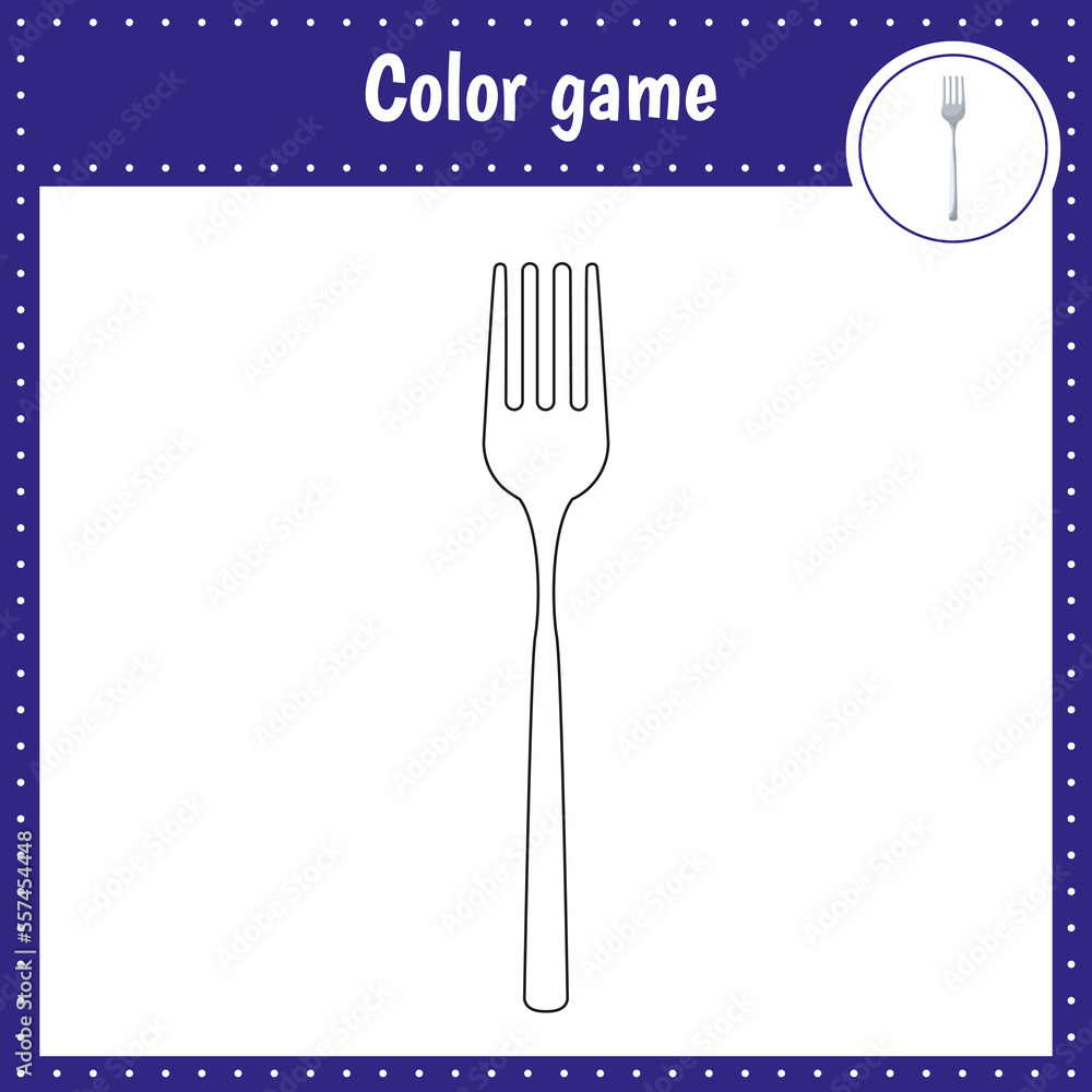 Coloring page of fork for kids activity. Vector black and white ...