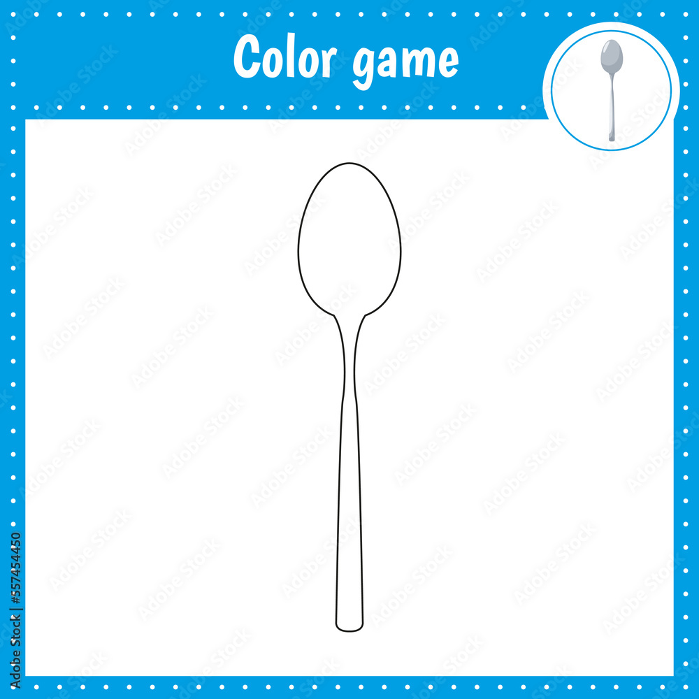 Coloring page of a spoon for kids activity. Vector black and white ...