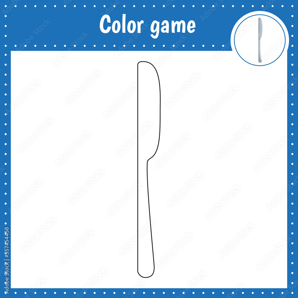 Coloring page of a knife for kids activity. Vector black and white ...