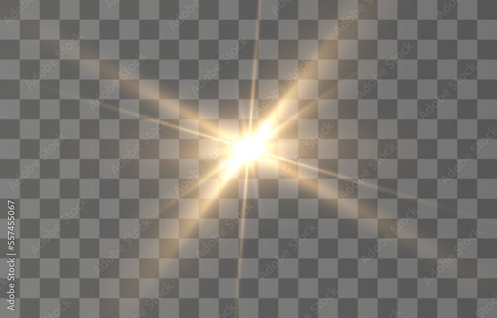 Light, sun on an isolated transparent background. The rays of the sun ...