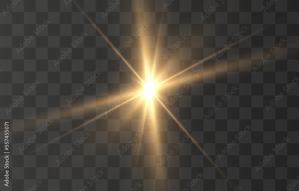 Light, sun on an isolated transparent background. The rays of the sun ...