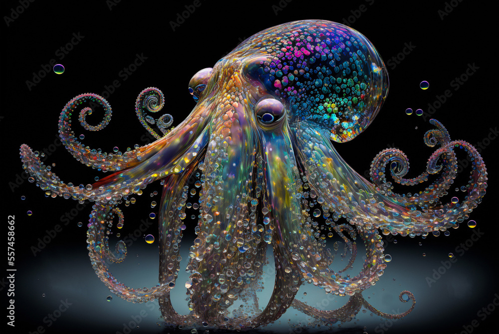 Colorful crystal octopus with vibrant tentacles. Generative AI. Stock ...