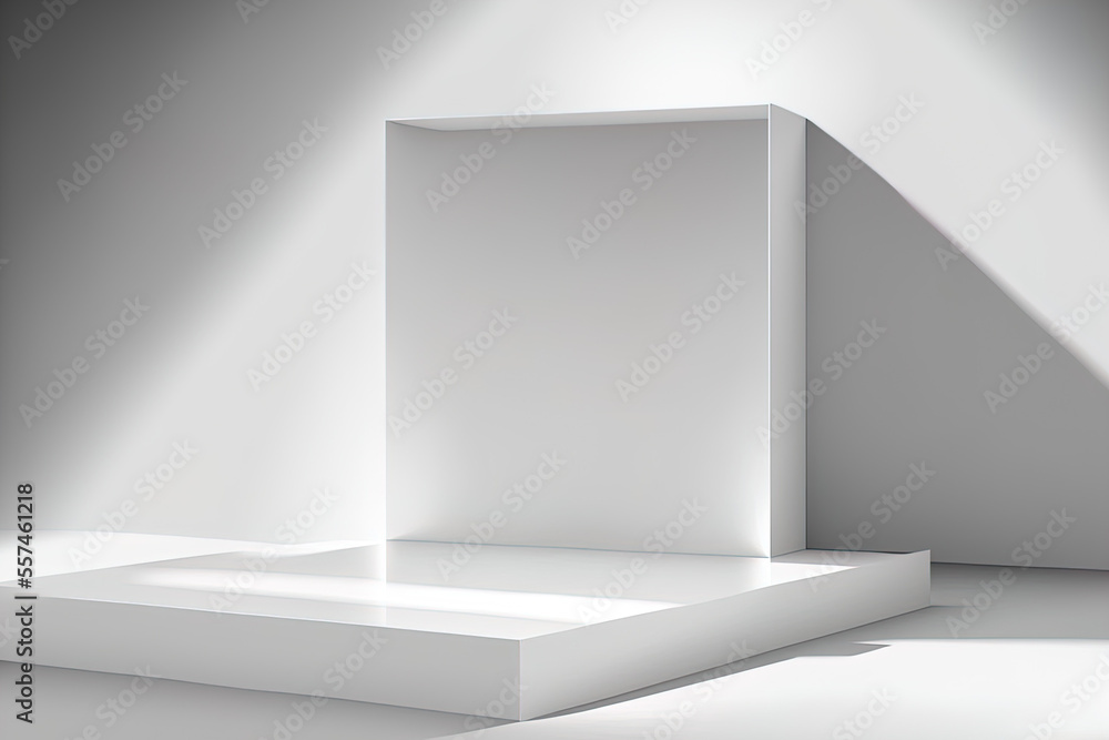 Placing a white square stage platform for product displays ...