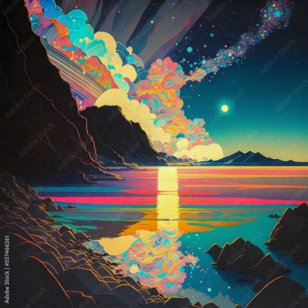 Beautiful surrealist milky way illustartion, granular texture Stock ...