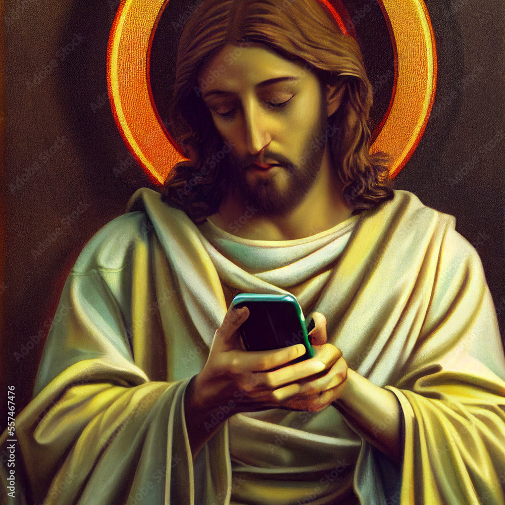 Jesus Christ using smartphone, illustration Stock Illustration | Adobe ...