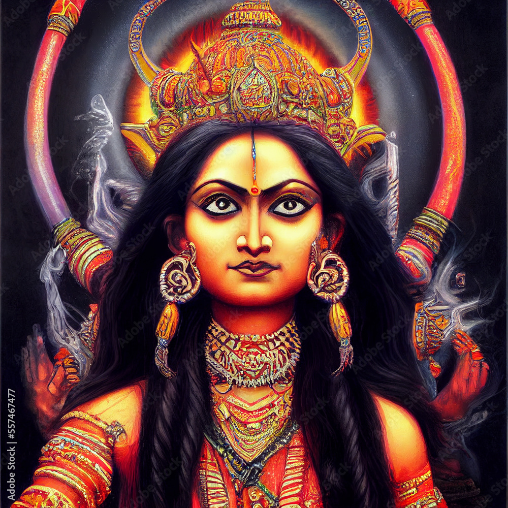 Hindu goddess portrait, traditional illustration Stock Illustration ...