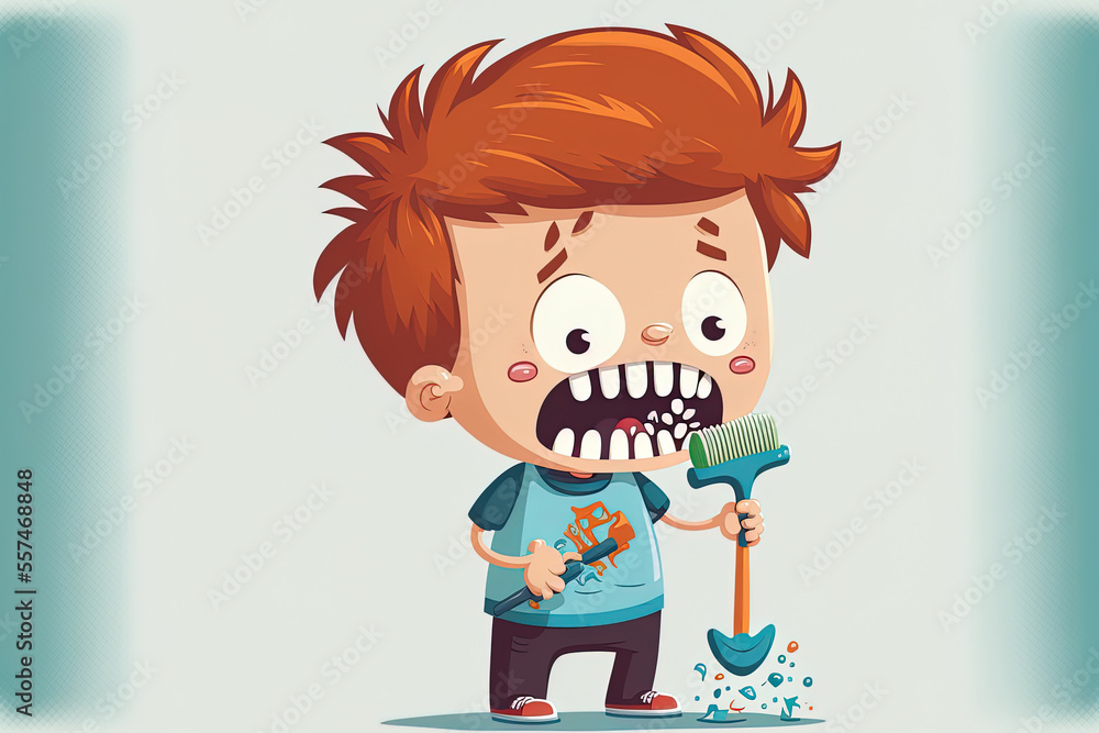 cartoon boy cleaning his teeth. Generative AI Stock Illustration ...
